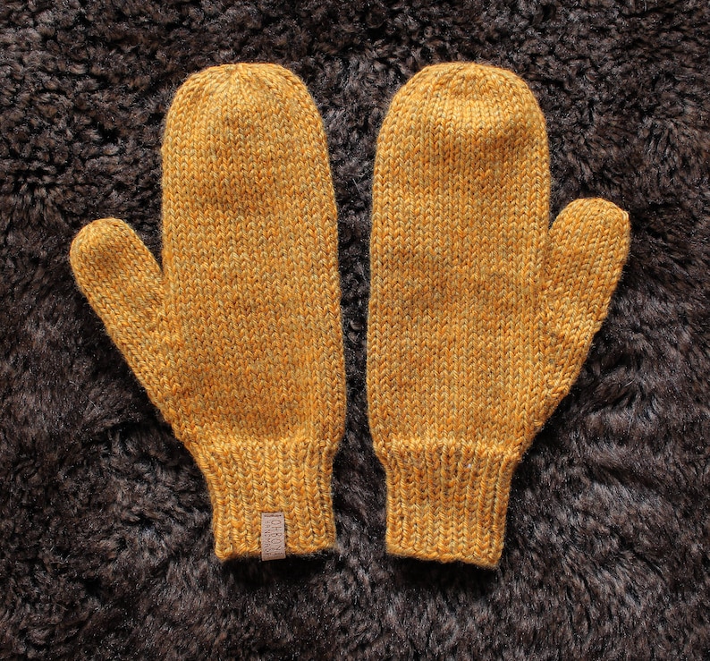 Hand Knit Mustard Yellow Mittens - Etsy