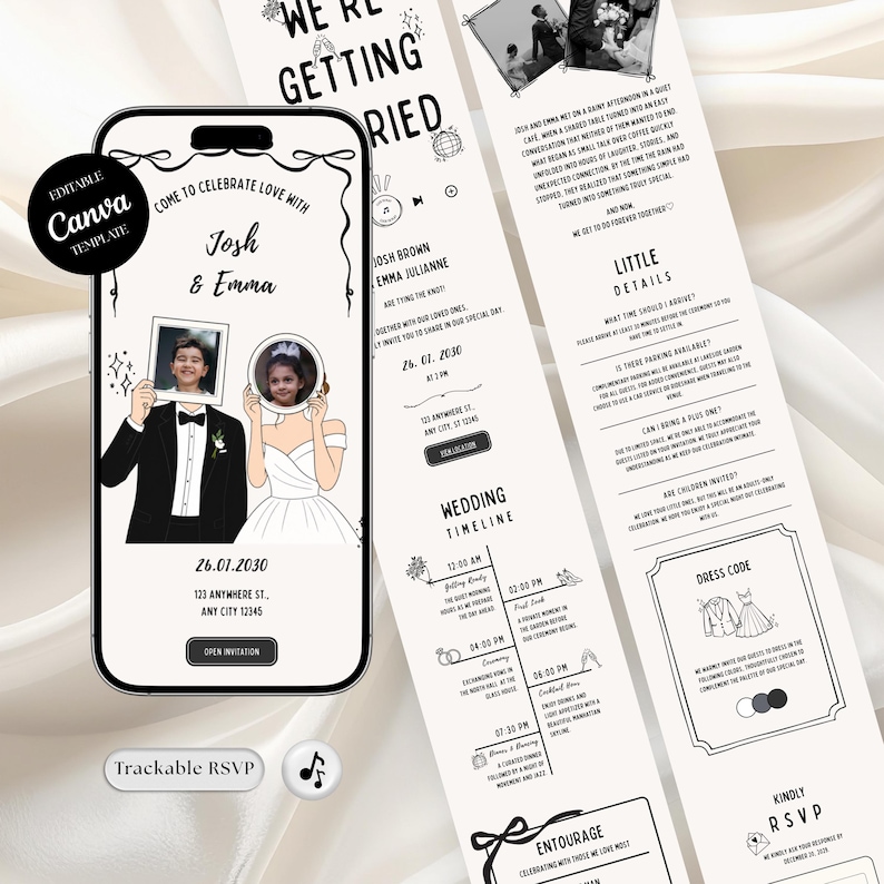 Hand Drawn Wedding Website Template Whimsical Illustration | Editable ...
