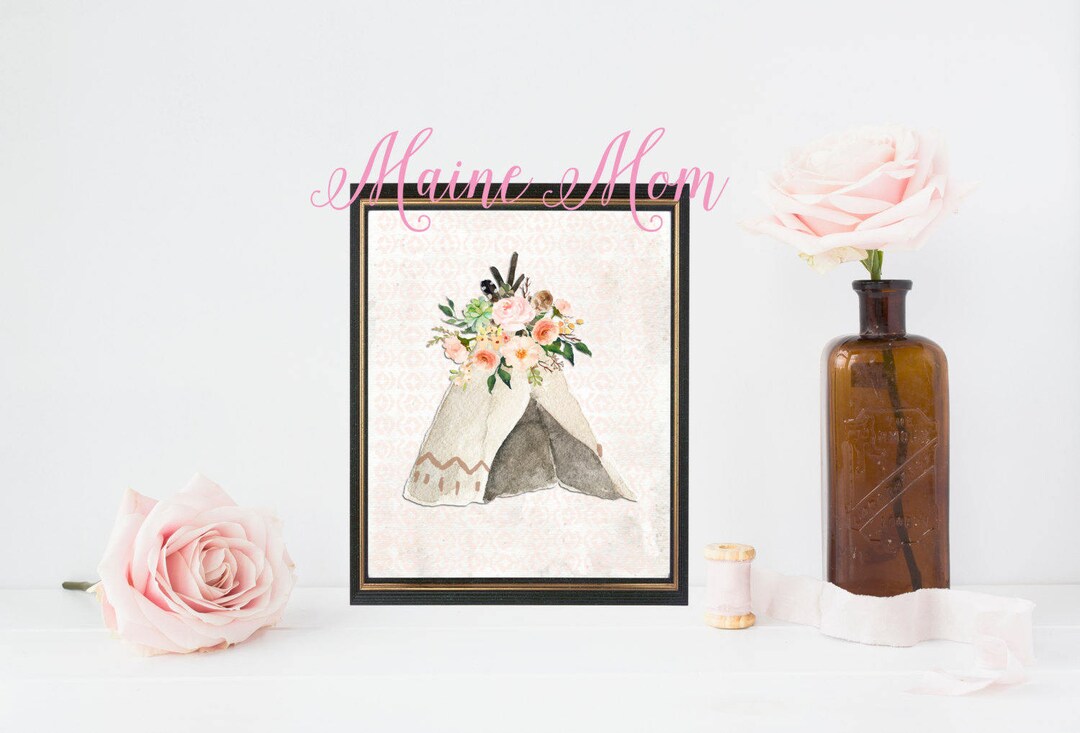 Instant Download Tee Pee Flowers Feathers Nursery Art 8 X - Etsy