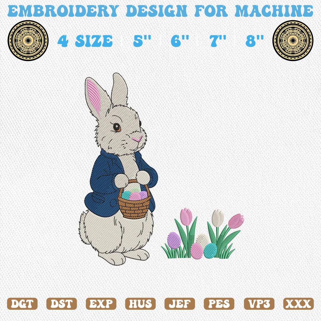 Peter Rabbit Embroidery Design, Easter Bunny With Basket Embroidery ...