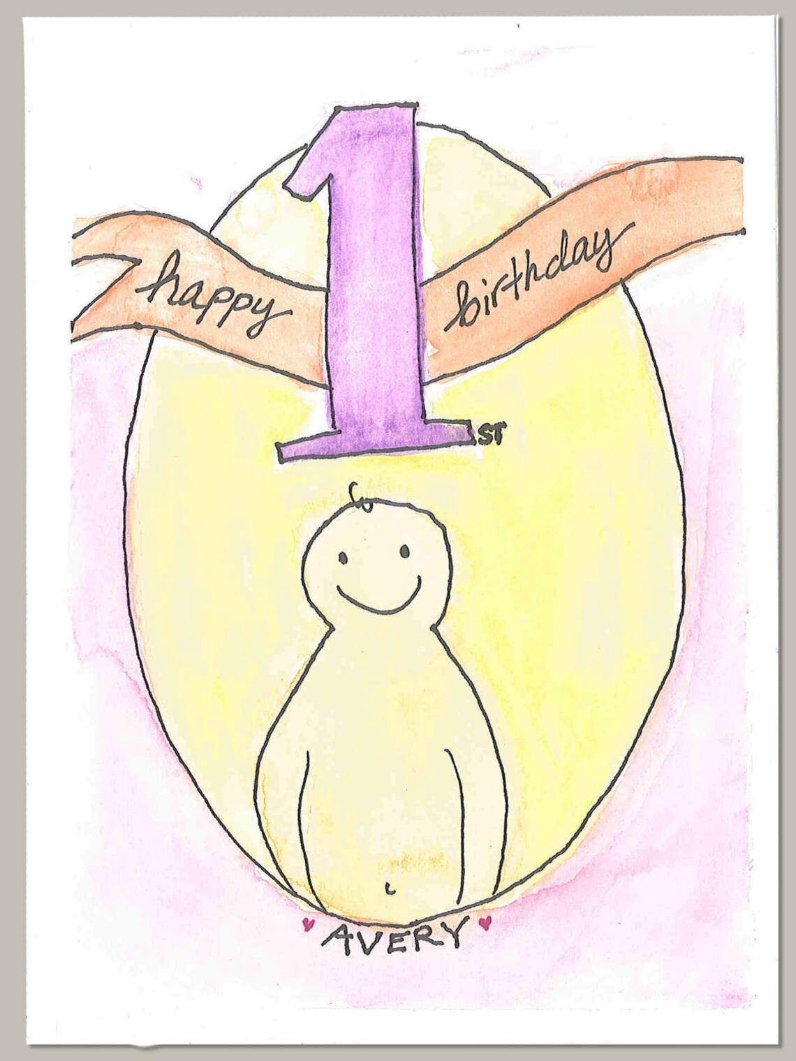 1st Birthday Custom Watercolor Portrait Perfect for Baby Books ...