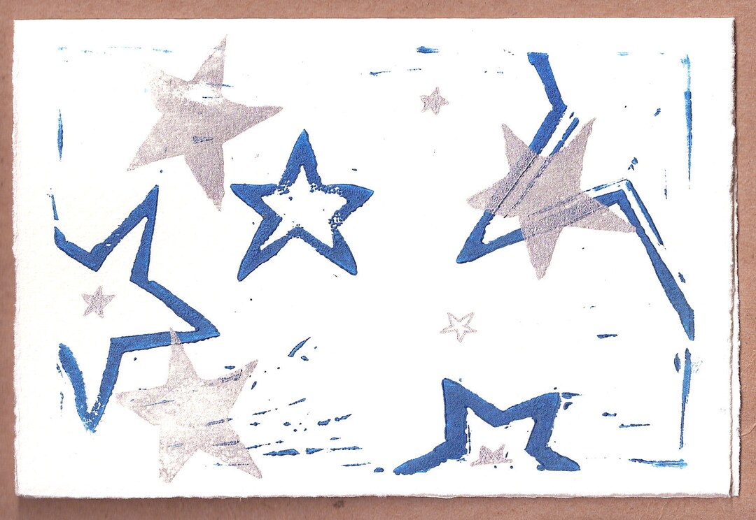 Double Star Handmade Blockprint Card - Etsy