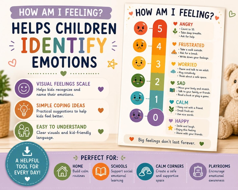Kids Emotional Regulation Posters | Feelings Chart, Breathing Tools ...