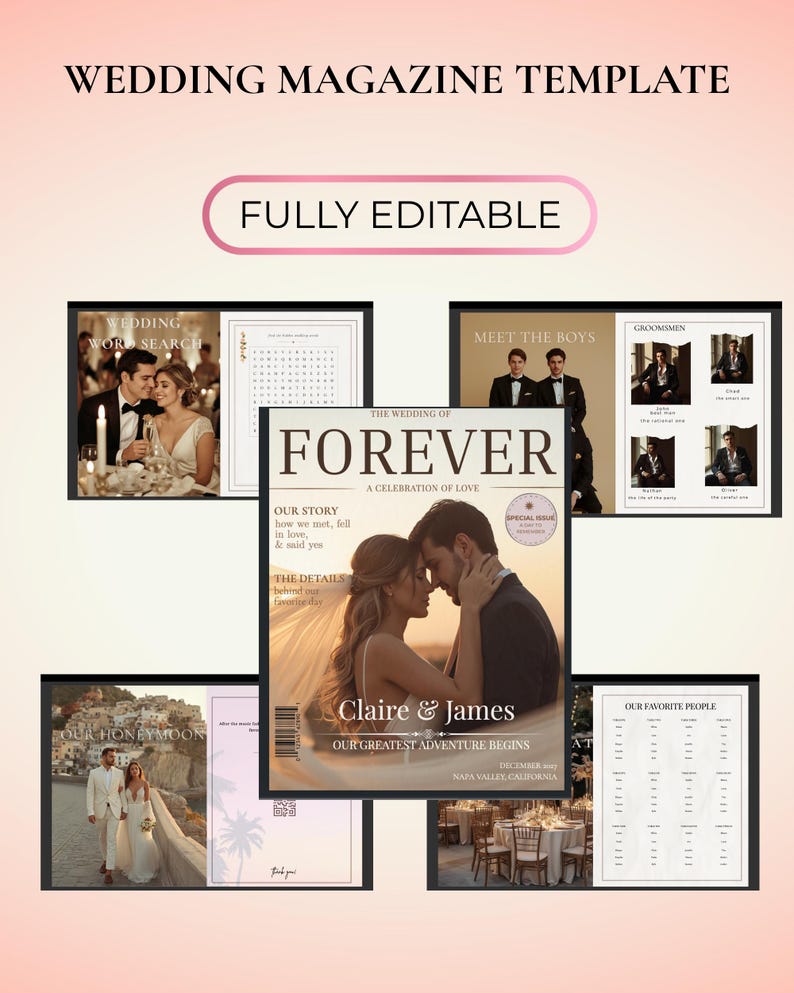 Modern Wedding Magazine Program Template, Vogue-inspired Ceremony ...