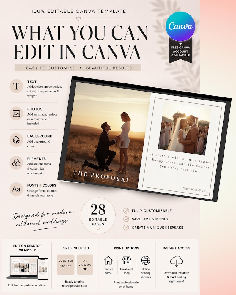 Modern Wedding Magazine Program Template, Vogue-inspired Ceremony ...