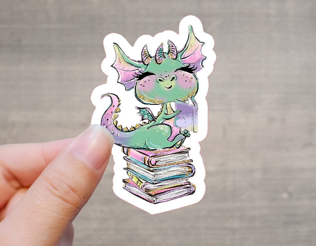 Reading Book Dragon Sticker - Etsy