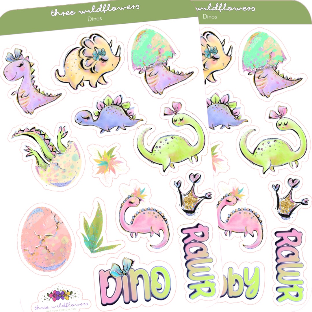 Dinosaur Sticker Sheet, Personalized Stickers, Dinosaurs for Girls - Etsy
