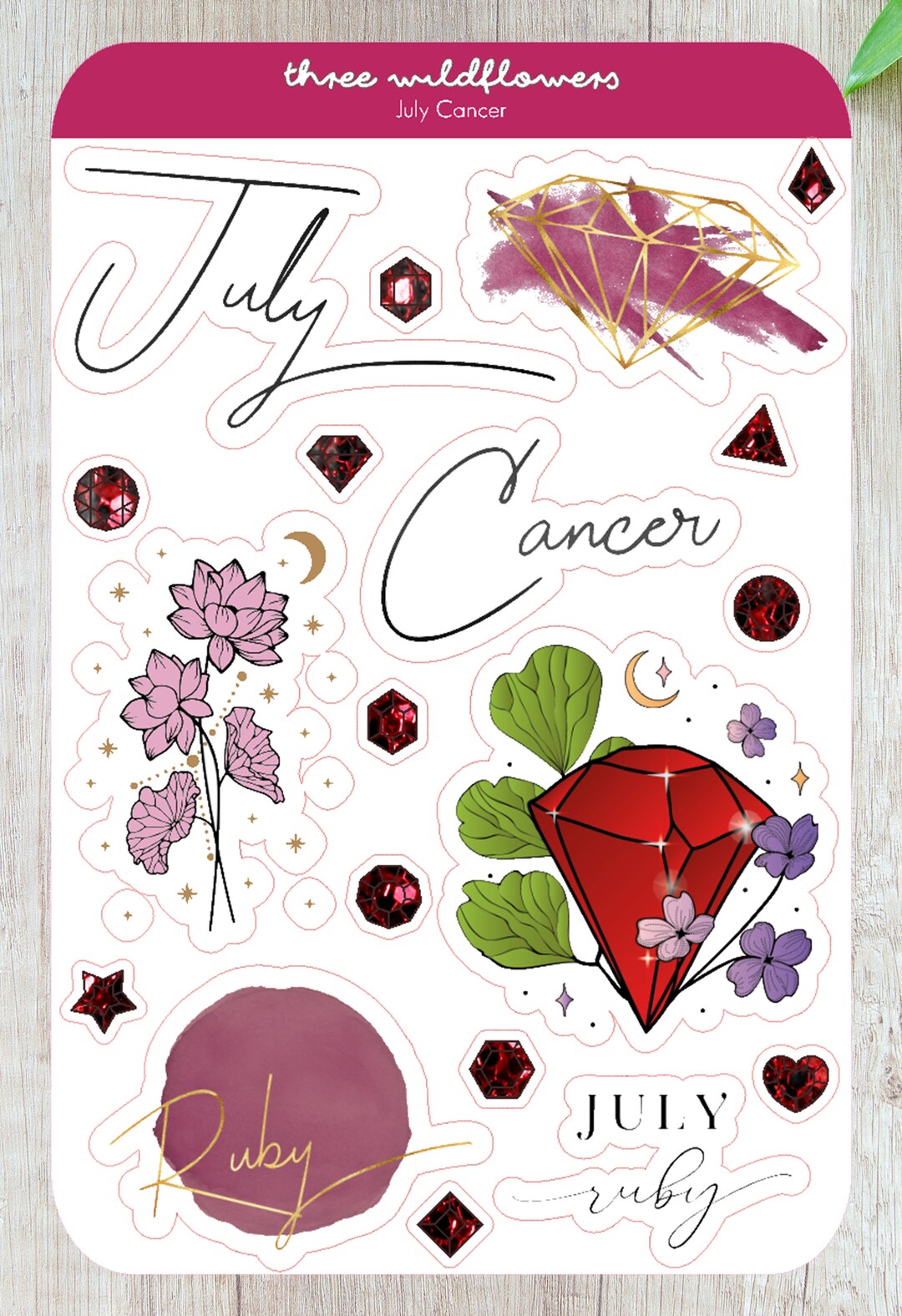 July Cancer Stickers - July Birthday Sticker - Water Lily Stickers ...