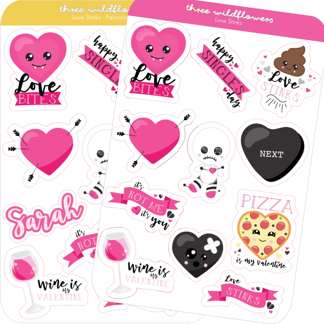 Anti-valentine Sticker Sheet - Love Bites - Love Stinks - Personalized ...