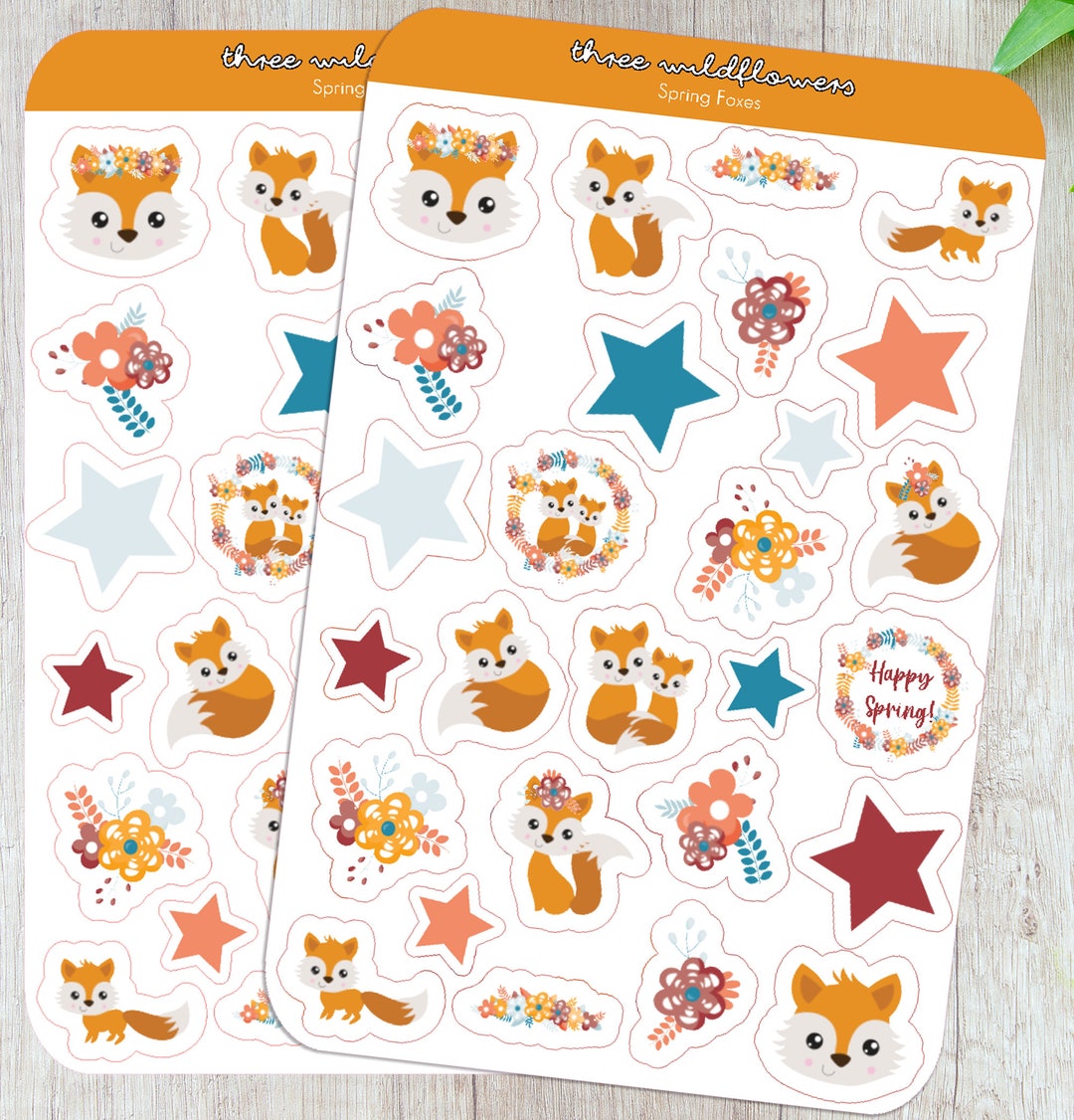 Fox Sticker Sheet, Floral Foxes Stickers, Spring Foxes - Etsy
