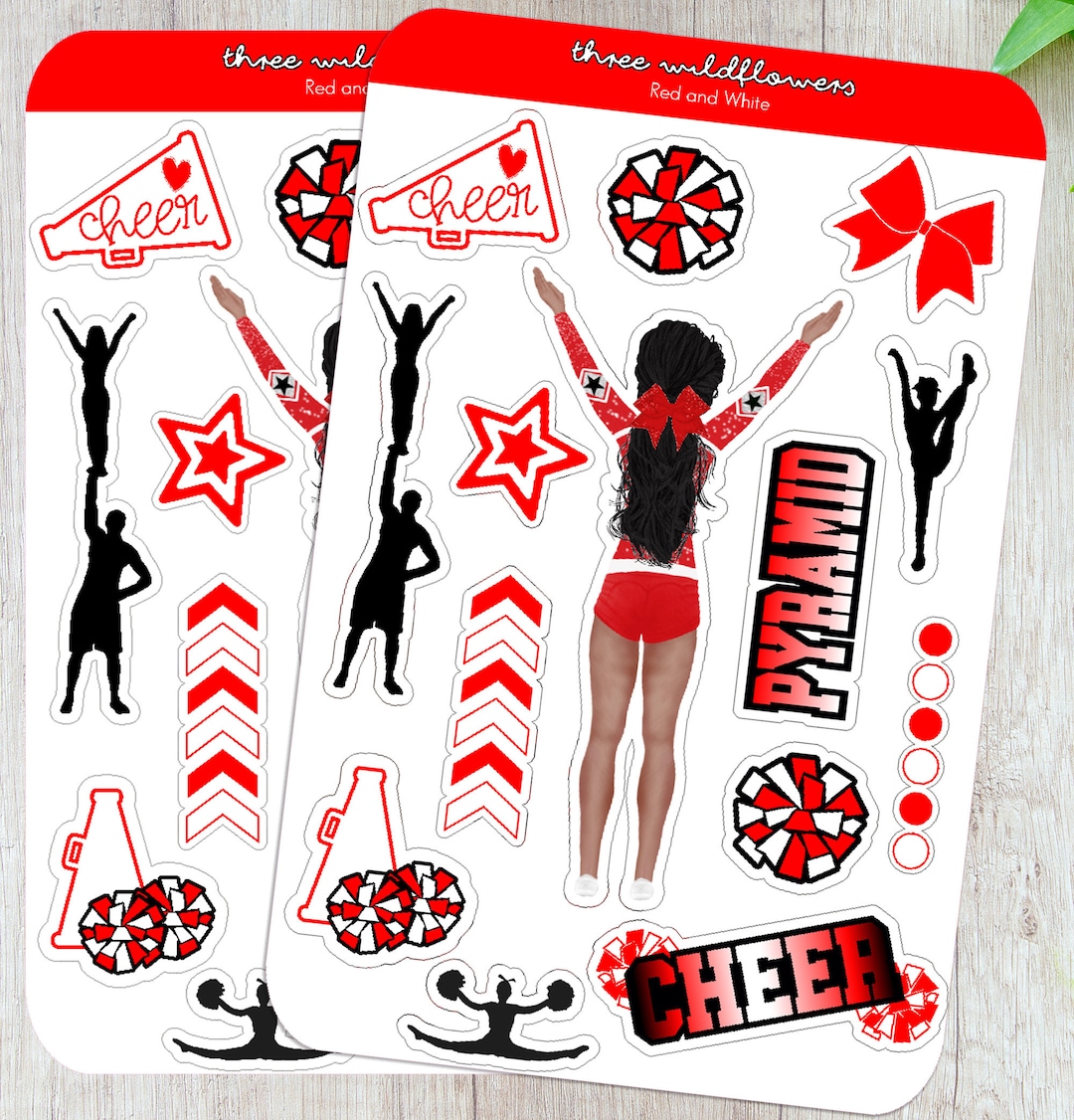 Cheerleader Sticker Sheet Red and White School Team Colors - Etsy