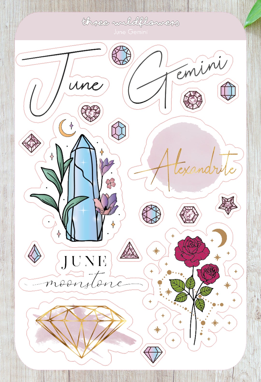 June Gemini Stickers - June Birthday Sticker - Rose Stickers ...