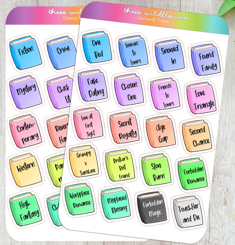 Book Genre & Trope Stickers: Bookish Planner Stickers - Etsy