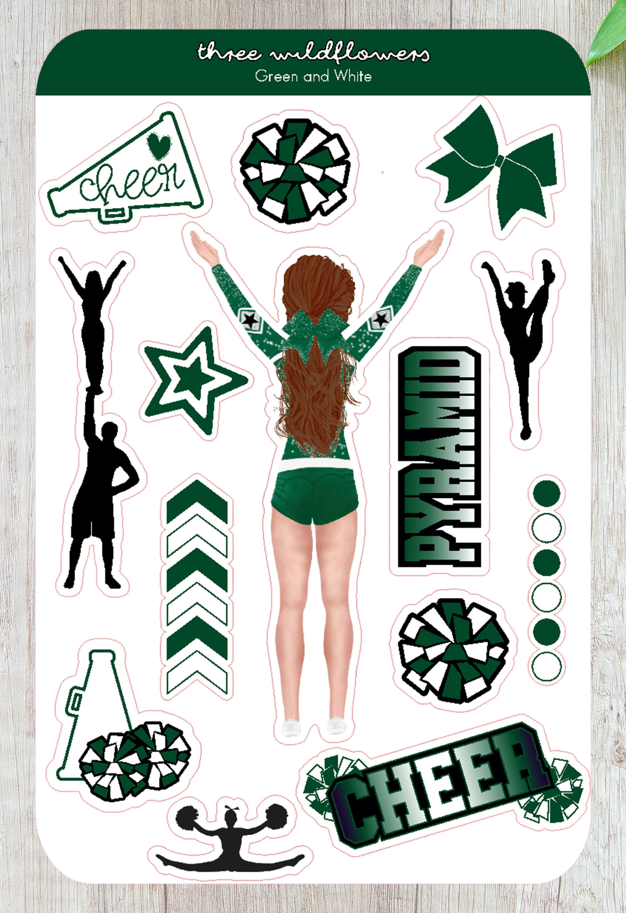 Cheerleader Sticker Sheet Green and White School Team Colors - Etsy