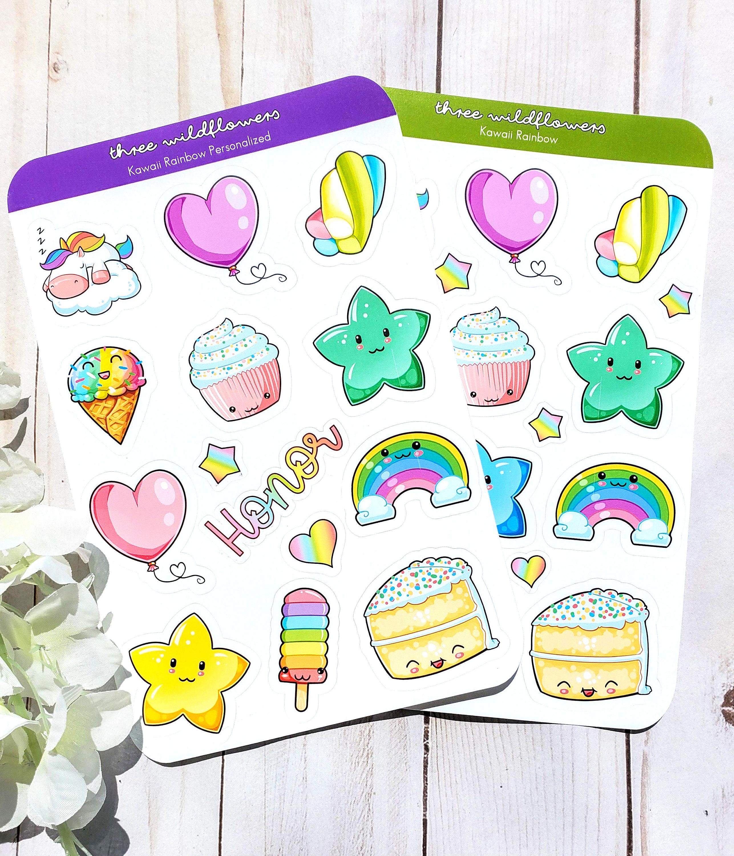 Kawaii Rainbow Sticker Sheet Personalized Stickers | Etsy