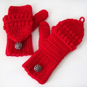 Cherry Red Convertible Fingerless Mittens Crochet Glittens - Etsy