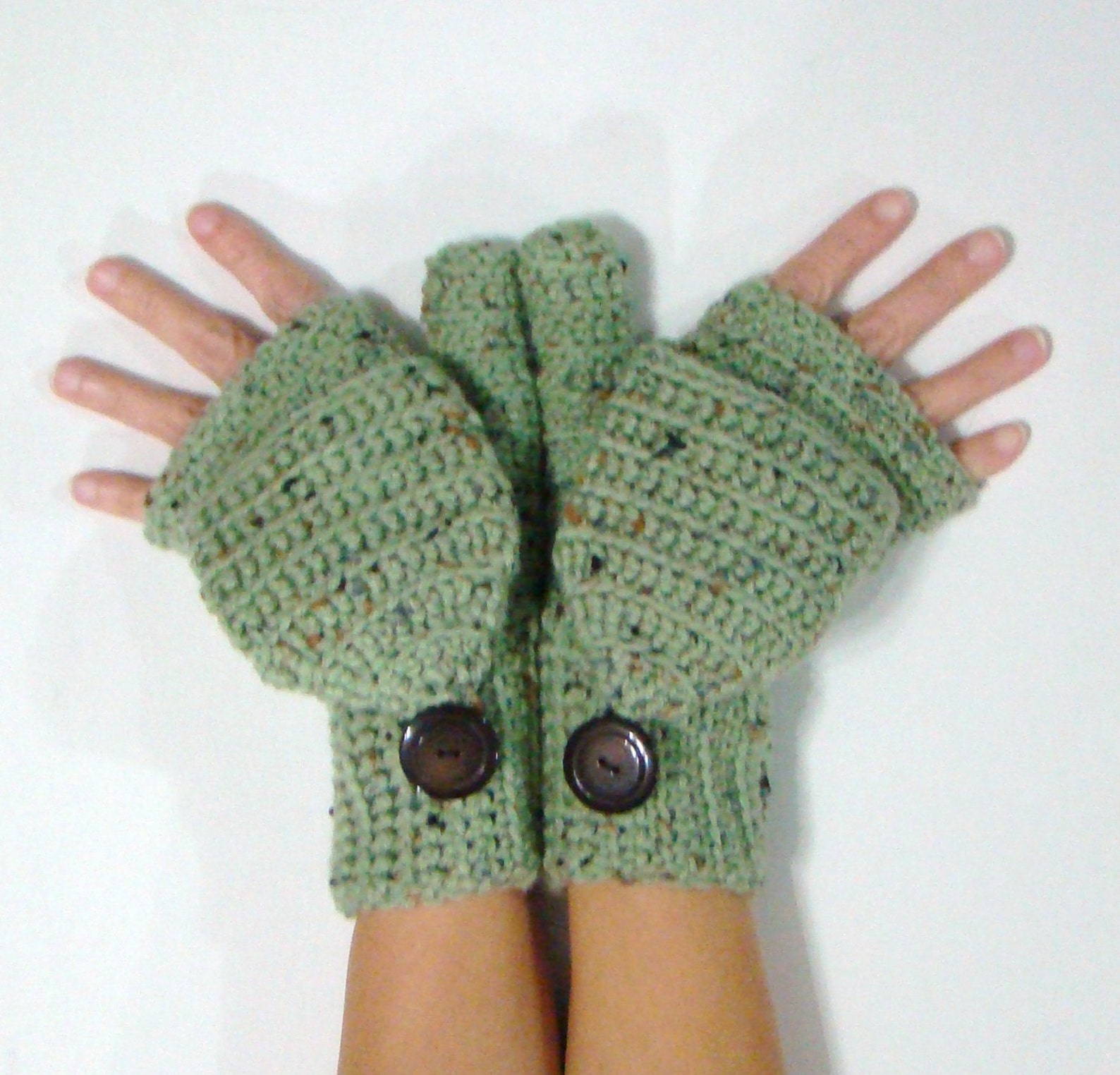 Convertible Fingerless Mittens Frost Green Fleck Mittens - Etsy