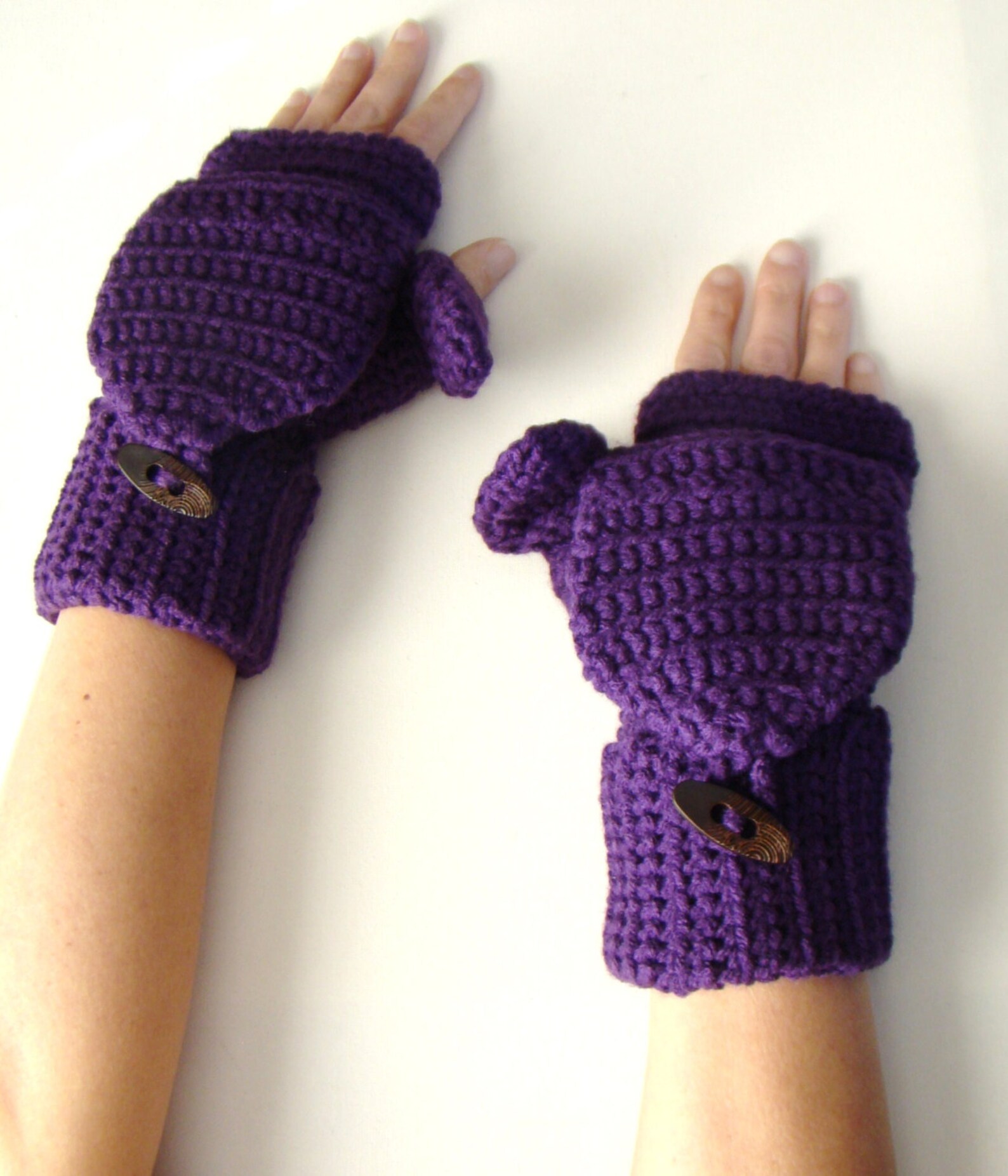 Purple Mittens Plum Convertible Fingerless Mittens Texting | Etsy