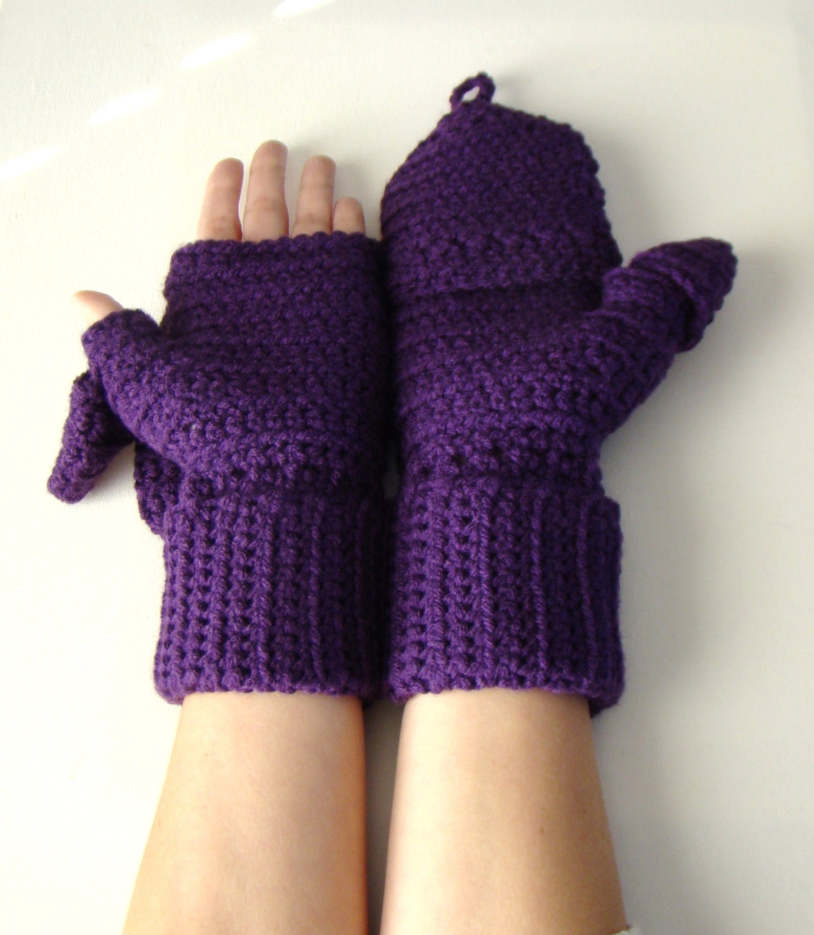 Purple Mittens Plum Convertible Fingerless Mittens Texting | Etsy