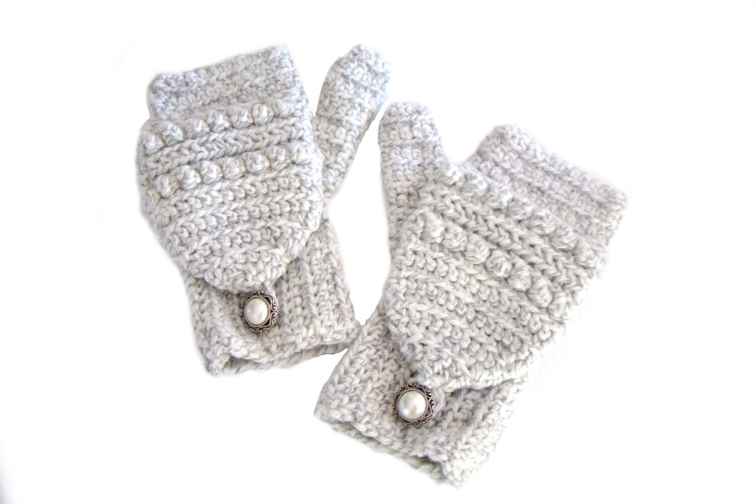 White Gray Mittens Salt Pepper Mittens Grey Convertible | Etsy