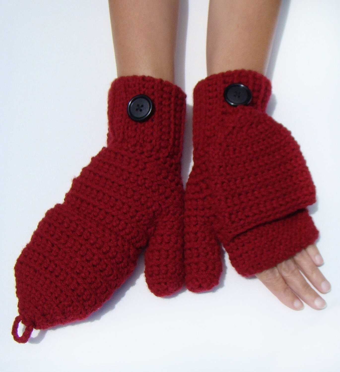 Burgundy Convertible Fingerless Mittens Marsala Mittens | Etsy