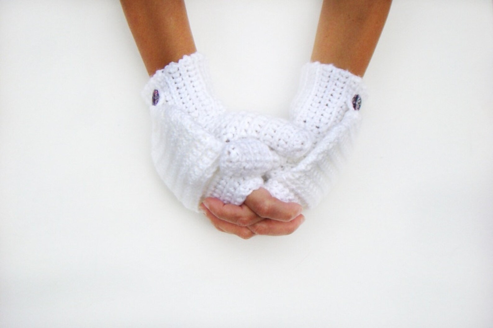 White Mittens Convertible Fingerless Mittens White Gloves | Etsy