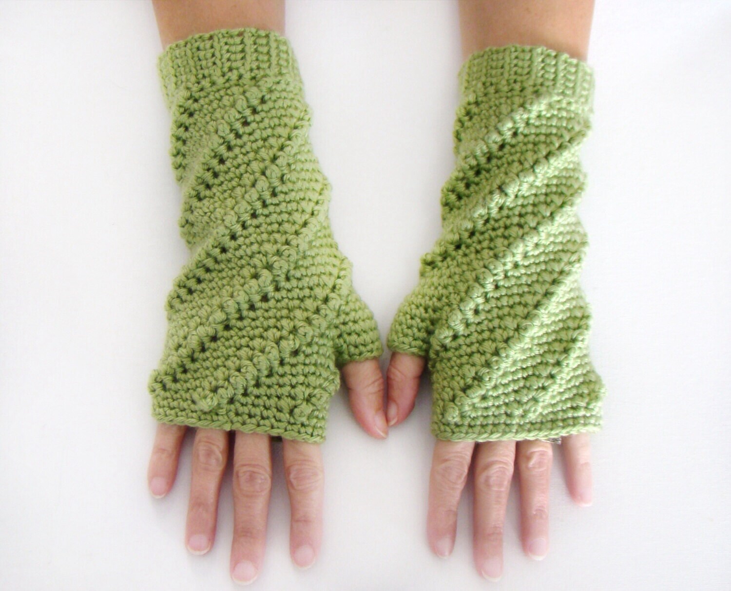 Fingerless Mittens Pistachio Green Open Mitt Green Wrist | Etsy