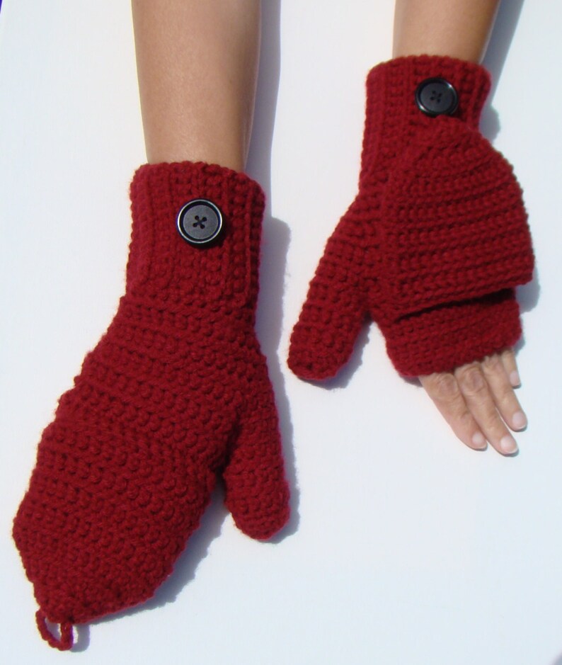 Burgundy Convertible Fingerless Mittens Marsala Mittens | Etsy