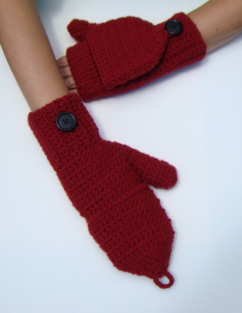 Burgundy Convertible Fingerless Mittens Marsala Mittens | Etsy