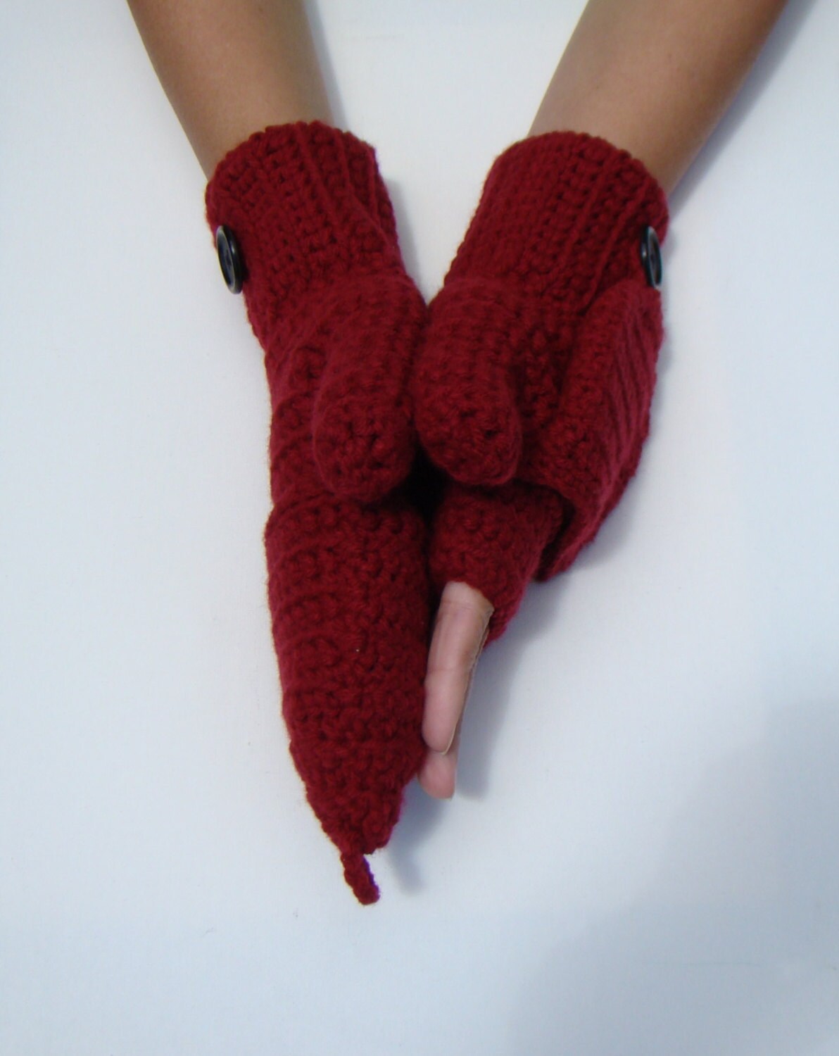 Burgundy Convertible Fingerless Mittens Marsala Mittens | Etsy