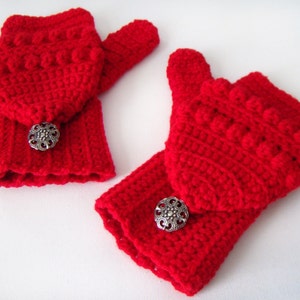 Cherry Red Convertible Fingerless Mittens Crochet Glittens - Etsy