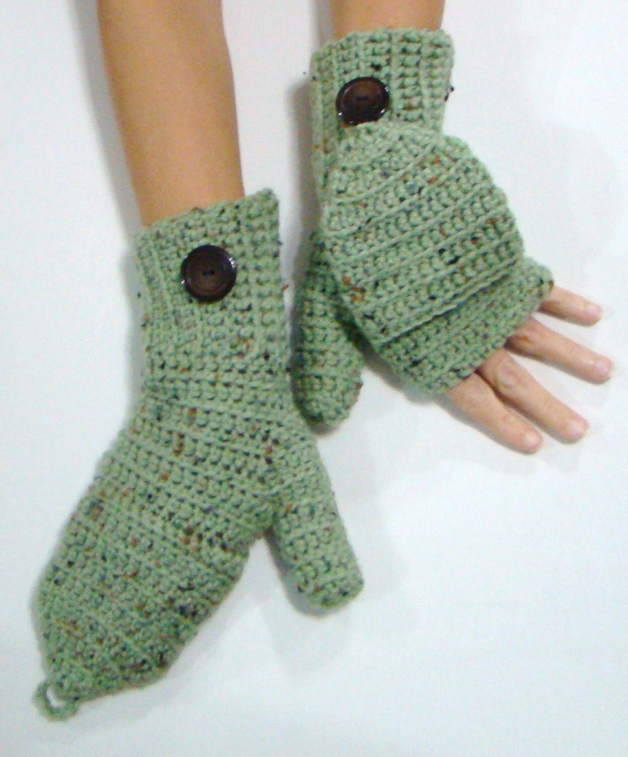 Convertible Fingerless Mittens Frost Green Fleck Mittens - Etsy