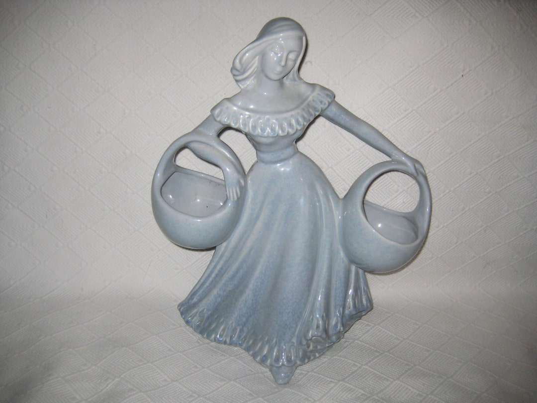 Vintage Haeger Pottery Blue Lady With Baskets Statue - Etsy