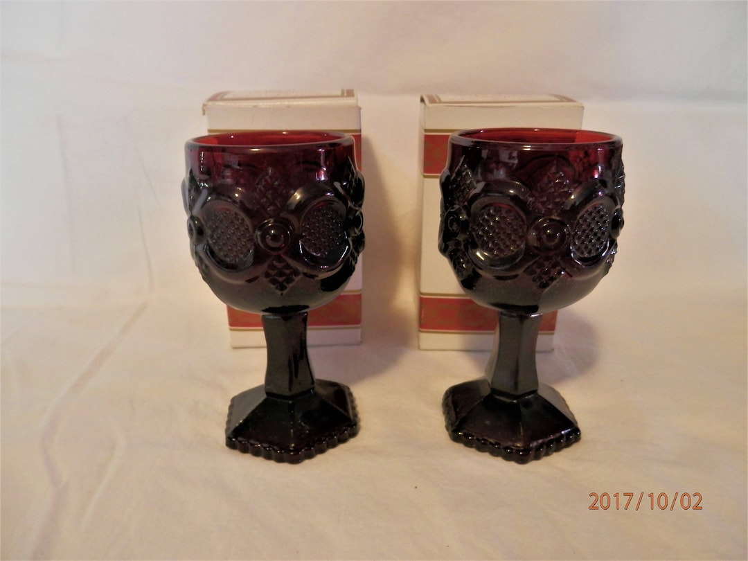 Avon Cranberry Glass Goblets Set of Two 1876 Cape Cod Collection ...