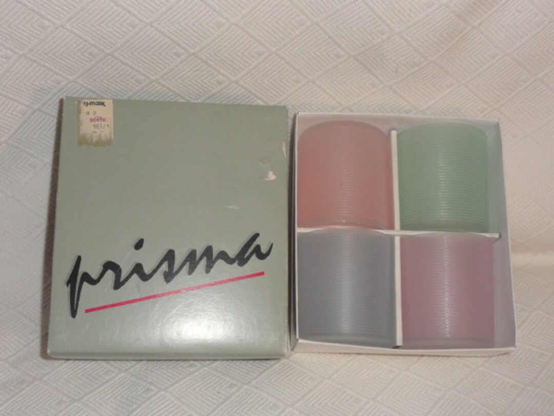 Vintage Prisma Set of 4 12ox Double Old Fashion Glass Tumblers Pastel ...