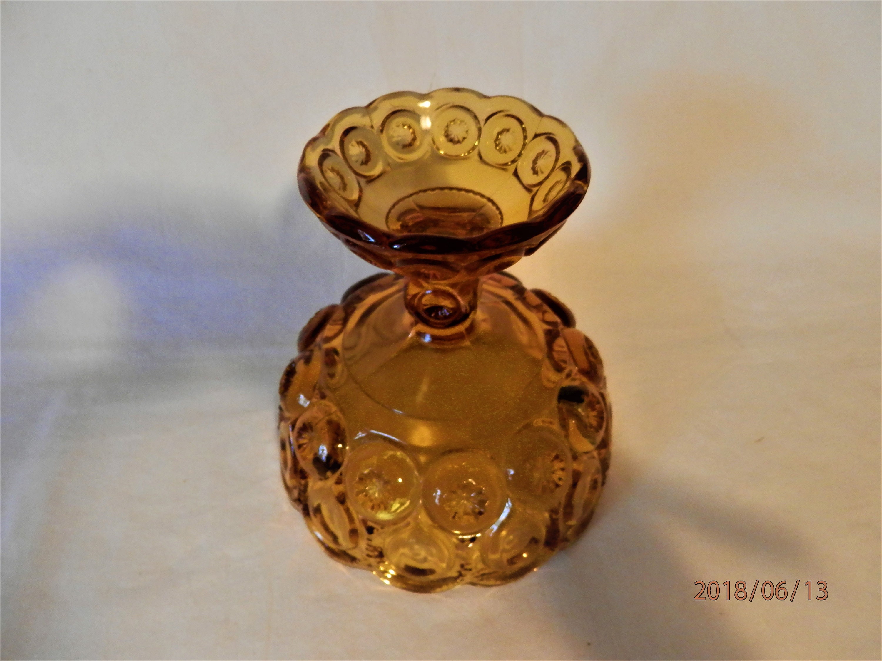 LE Smith Amber Glass Compote Scalloped Edge Moon and Stars | Etsy