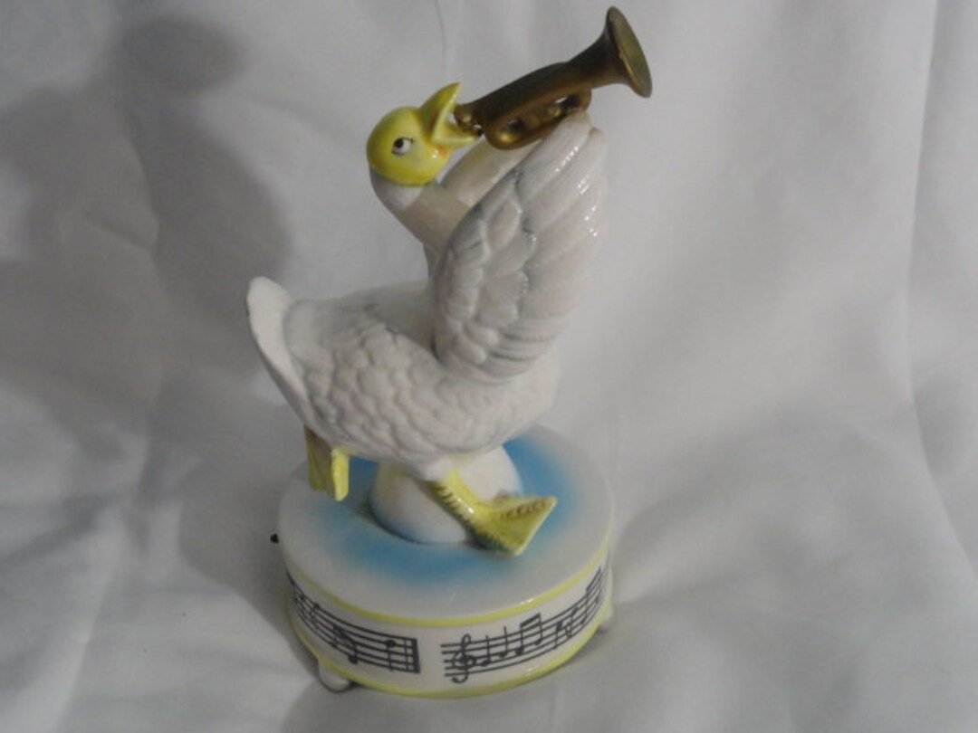 1979 Burman & Anderson Duck/goose Playing Trumpet Music Box Japan - Etsy