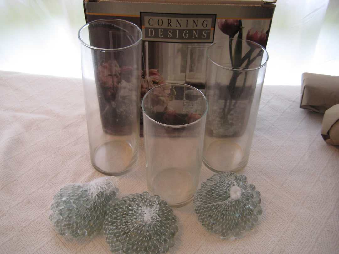 Vintage Corning Designs 3pc Vase Set W/ Clear Marbles NEW - Etsy