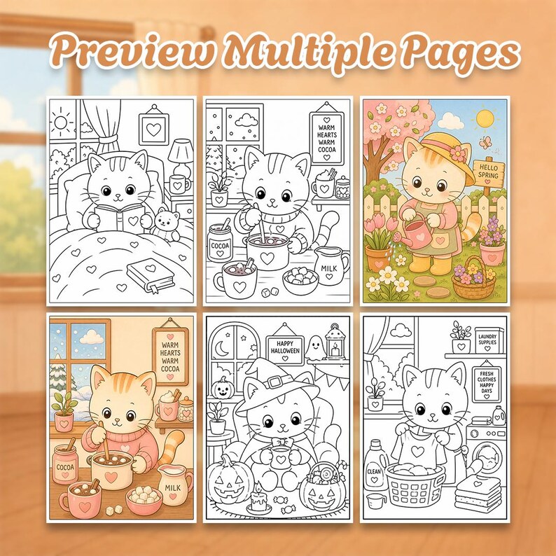 Cozy Cat Coloring Pages | 30 Kawaii Illustrations (digital Download) - Etsy