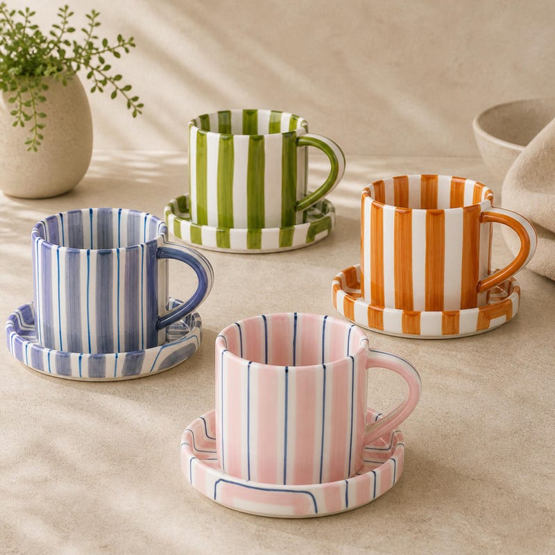 Stripe Mug and Saucer - Etsy