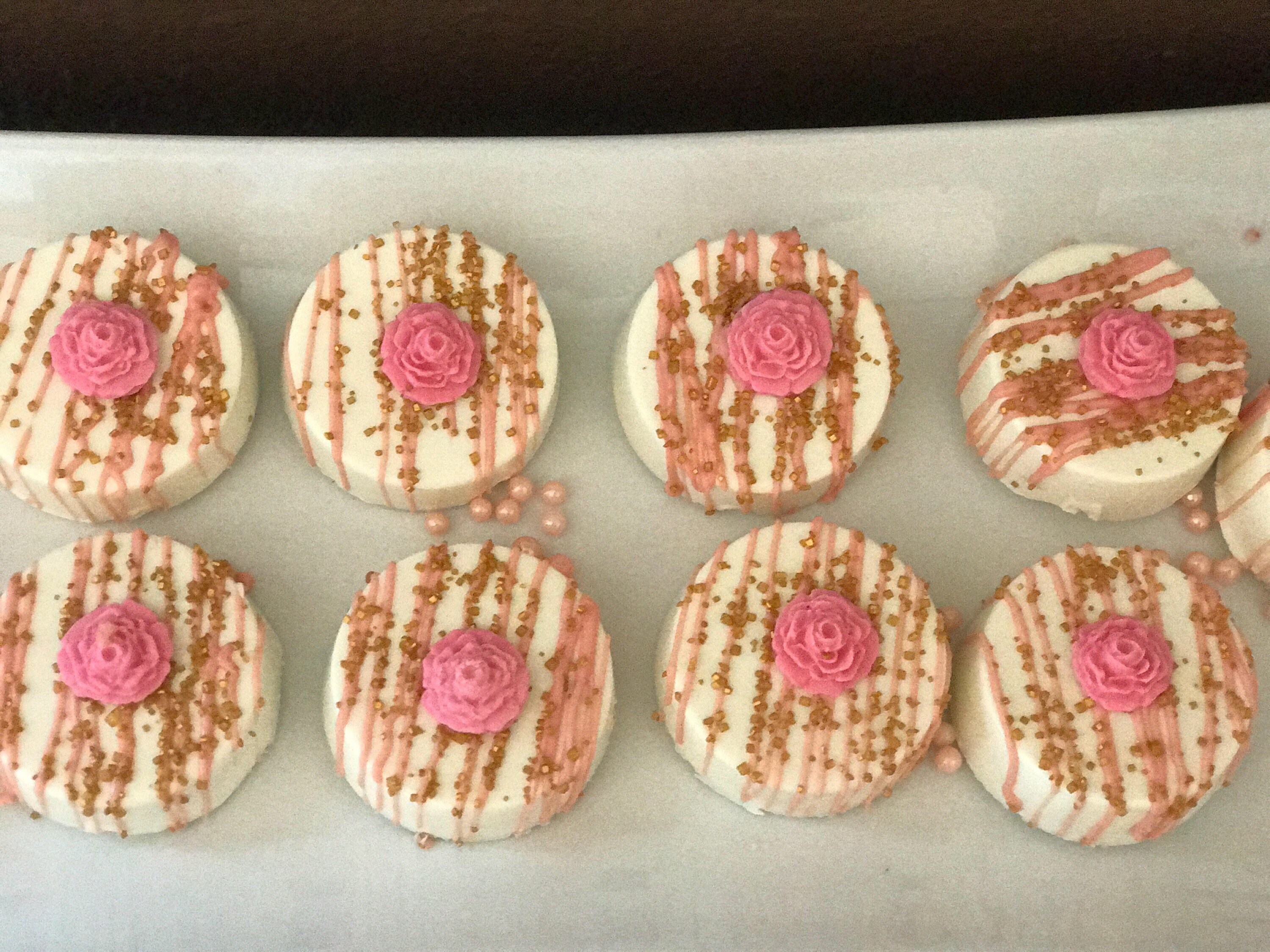 12 Chocolate Covered Oreo Flowers Pink Gold Elegante Wedding Etsy