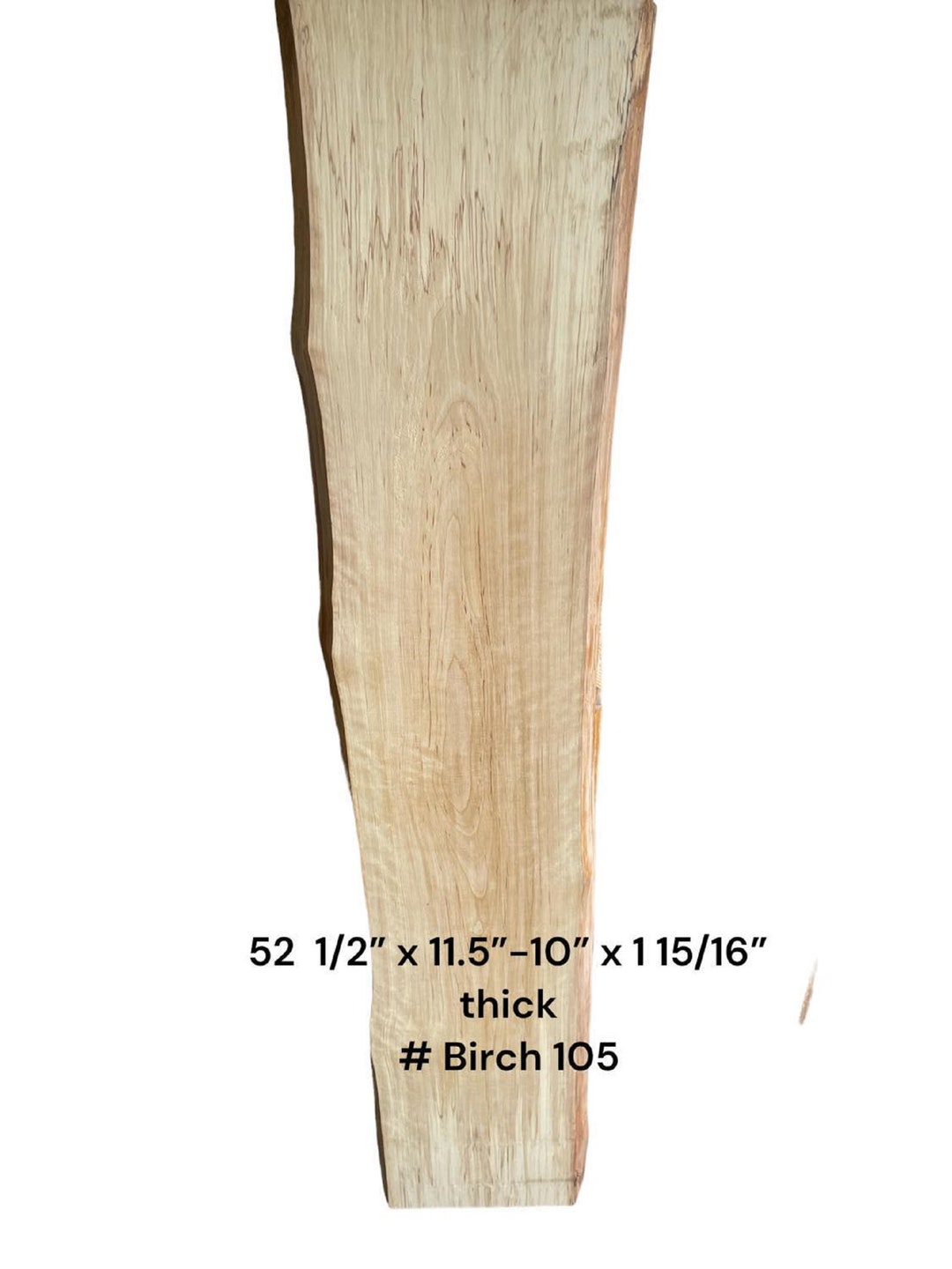 Live Edge Birch Slab, No Bark Kiln Dried, Planed, 52" L X 10"-11.5 W X ...