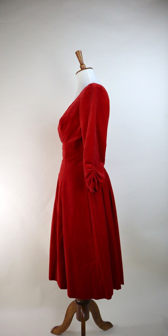 1950's Red Velvet Fit and Flare Cocktail Dress / Gorg… - Gem