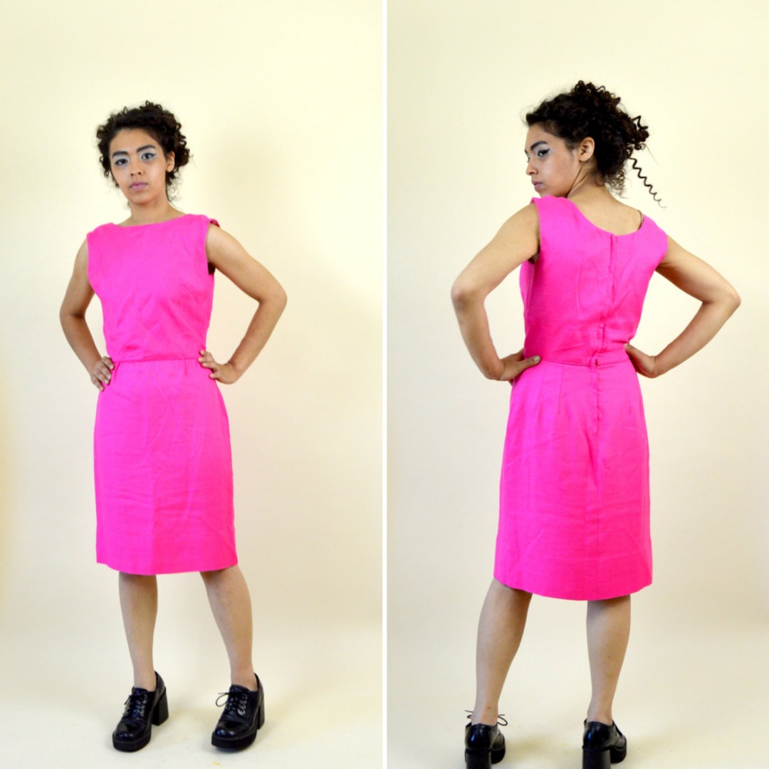 60's Pink Wiggle Fitted Cocktail Dress / Designer Eve La Coq Mad Men Party Dress / 28 Waist ...
