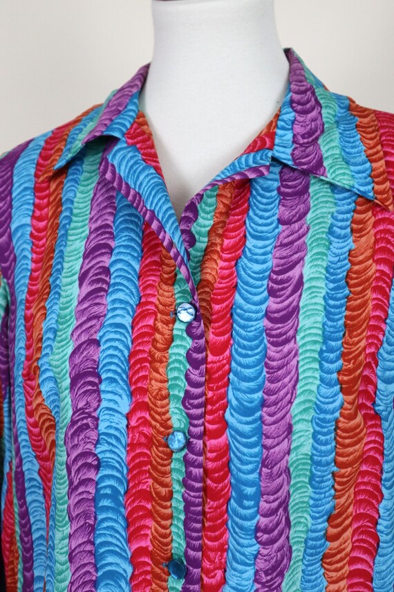 1970's Bright Colorful Swirly Stripe Print Groovy Hip… - Gem