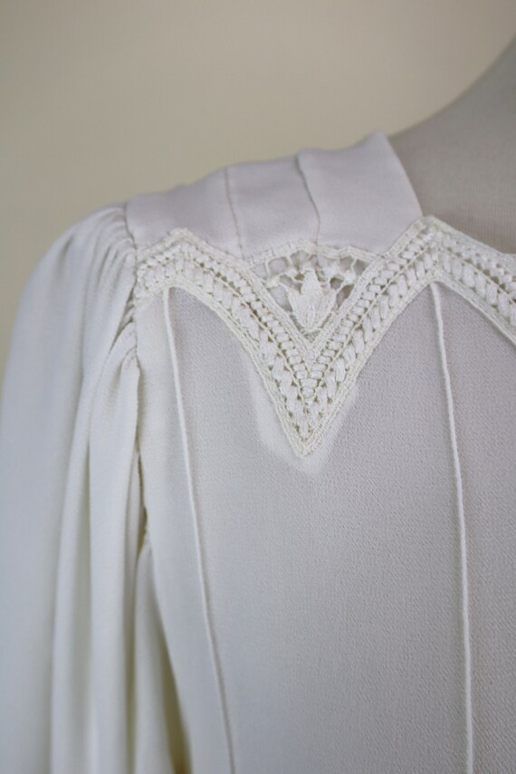 80's Cream Sheer Chiffon Lace Shift Dress / Casual We… - Gem