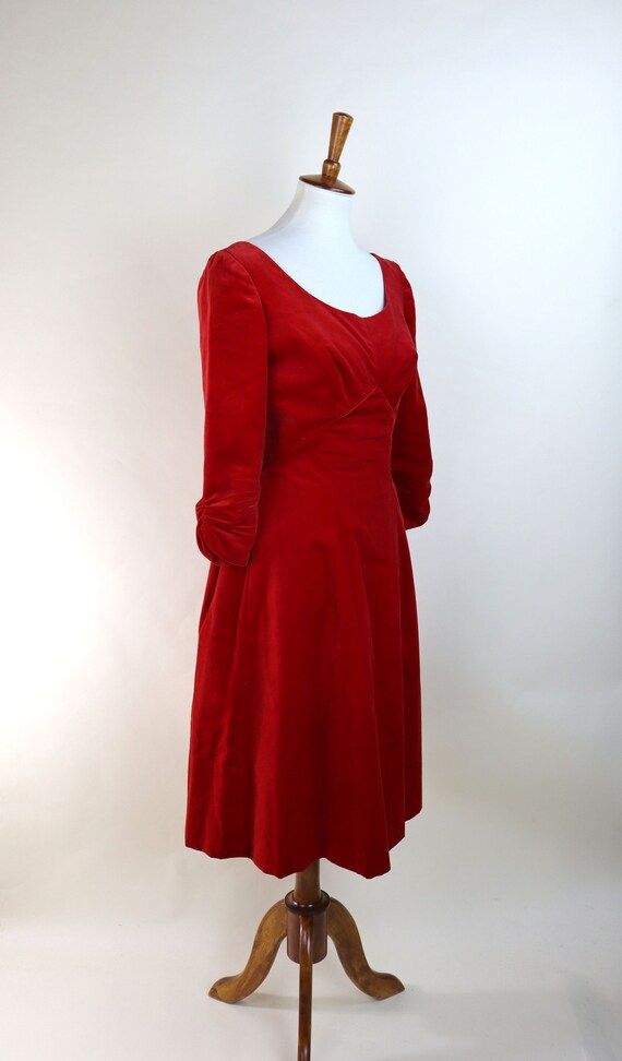 1950's Red Velvet Fit and Flare Cocktail Dress / Gorg… - Gem