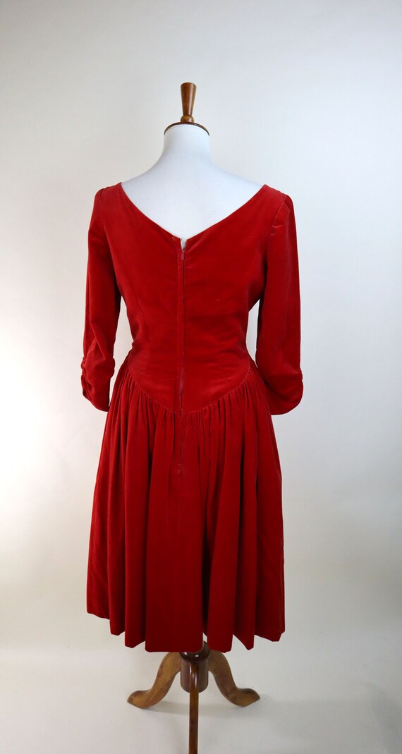 1950's Red Velvet Fit and Flare Cocktail Dress / Gorg… - Gem