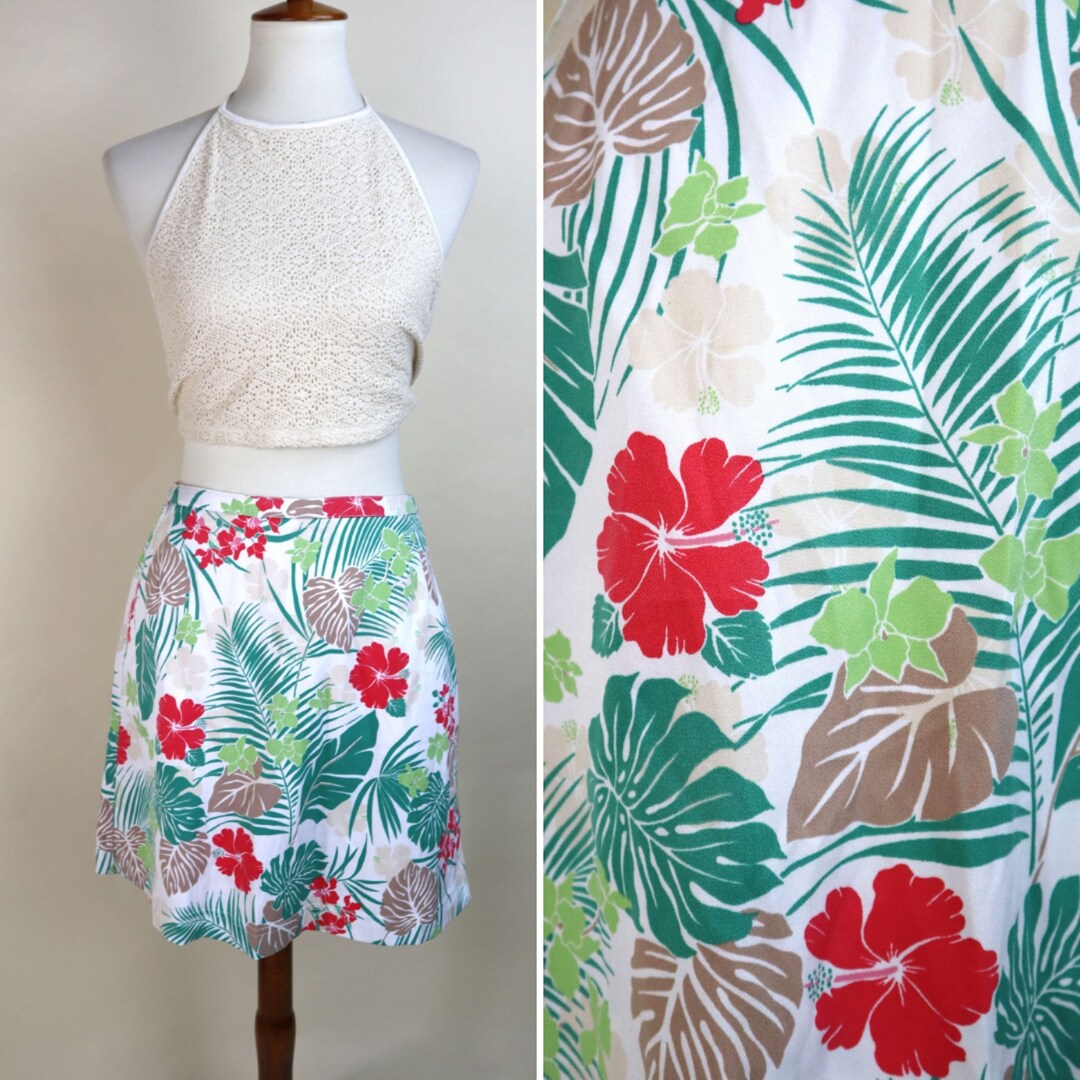 90's Posh Hawaiian Print Skort / Mini Length Skirt With Undershorts ...