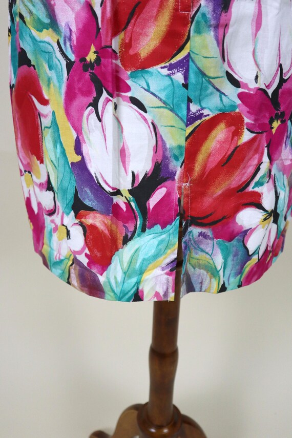 80's Pink Tulip Wiggle Mini Dress / Watercolor Flora… - Gem